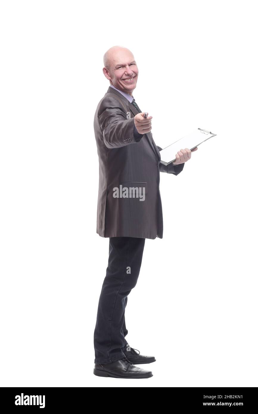 Executive business man with clipboard. isolated on a white Stock Photo ...