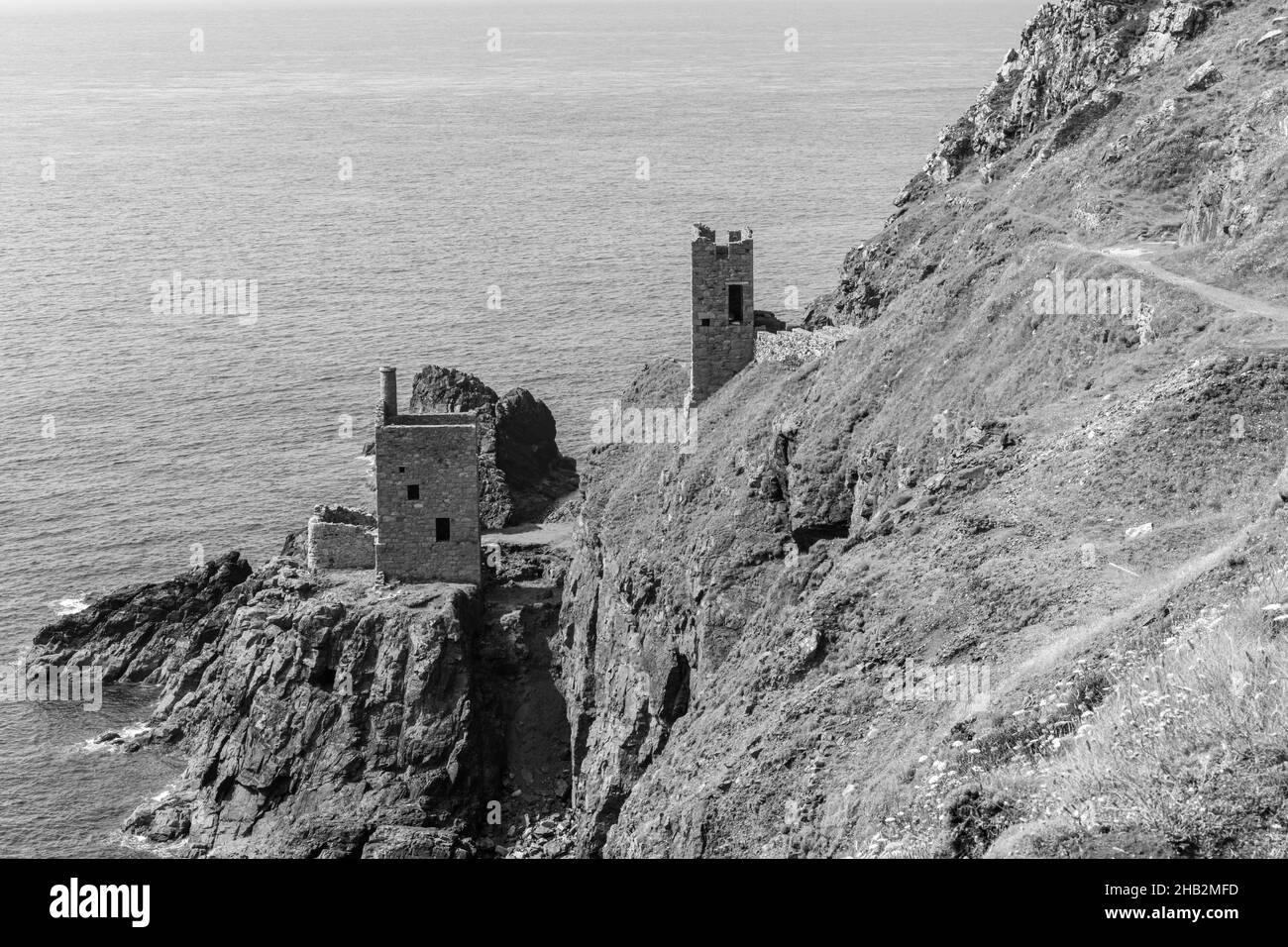 The engine houses atThe Crown Mines at Botallack mine in Cornwall Stock ...
