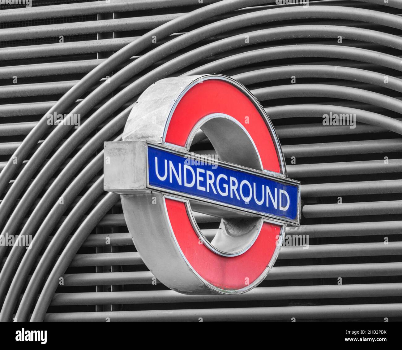 The London underground tube station logo on the front of Monument ...
