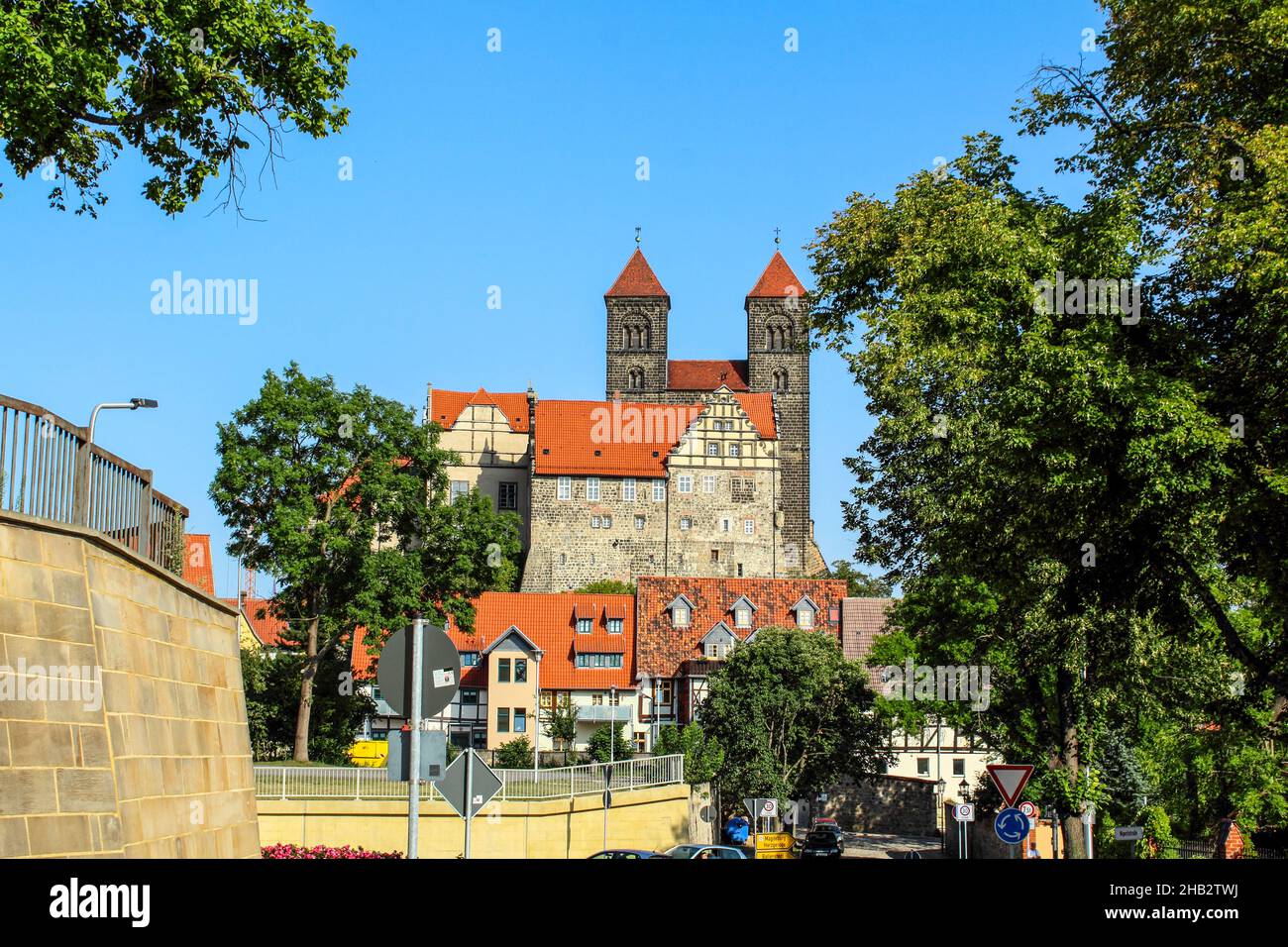 Beautiful medieval Quedlinburg castle in Saxony-Anhalt, Germany Stock ...