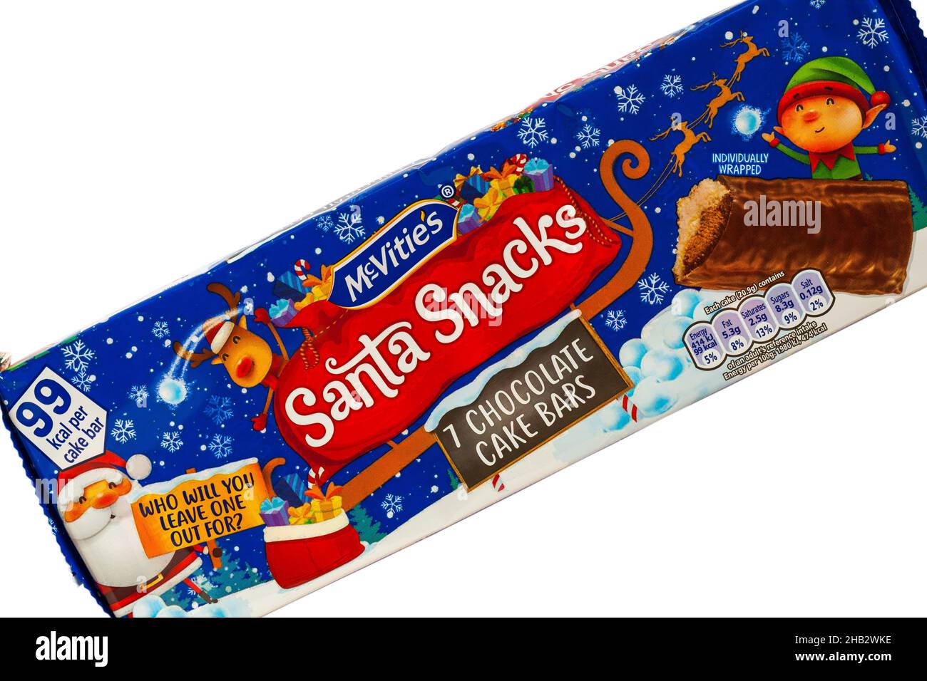 Pack of McVities Santa Snacks chocolate cake bars individually wrapped ...