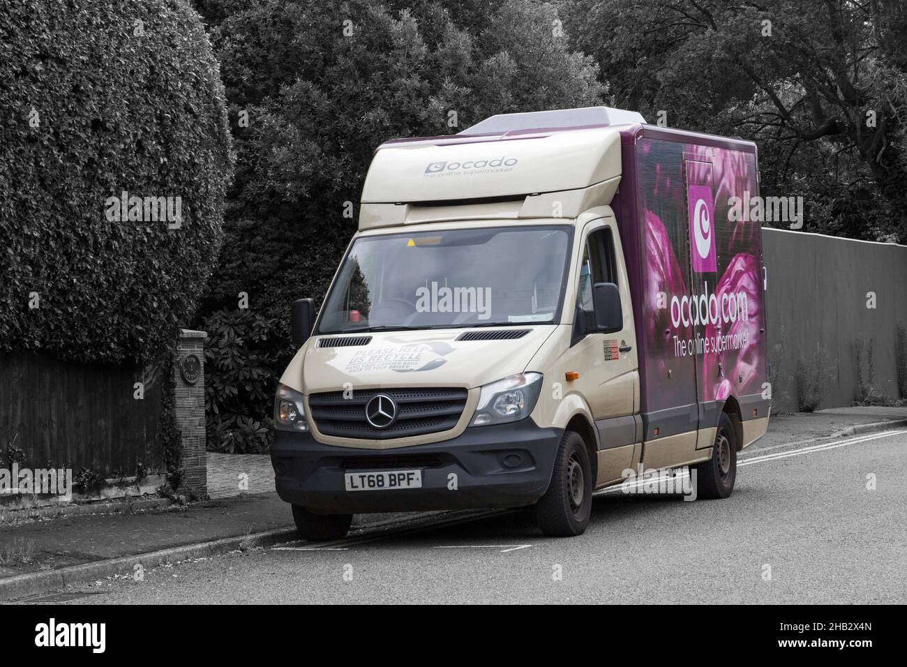 Ocado van, Ocado delivery van, stopped in street to deliver home ...
