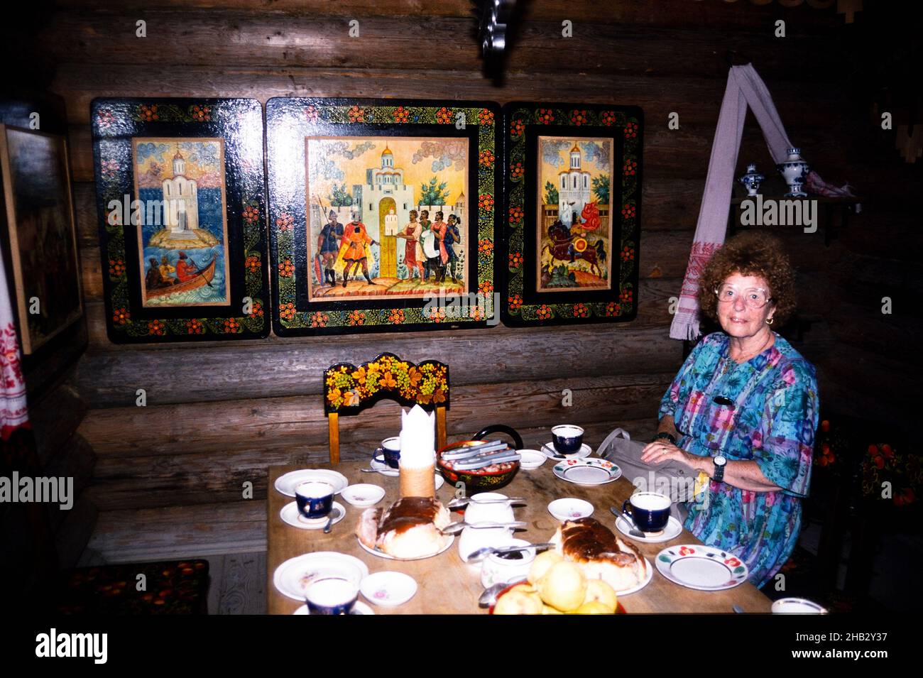 Inside tea house cafe at Dagomys Tea Plantation, Sochi, Russia woman ...