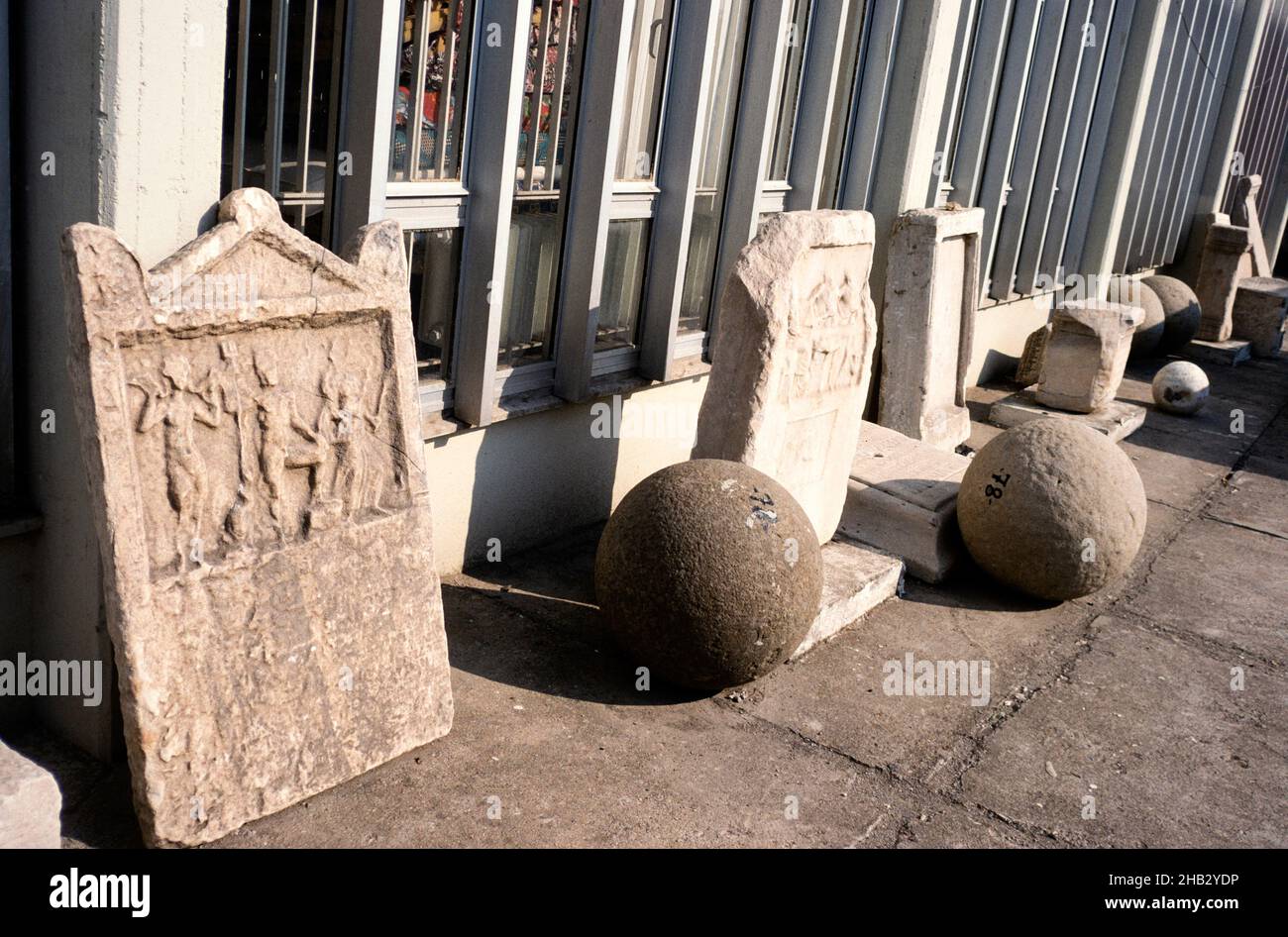 Tombstones at the museum of ancient city of Troy, Turkey in 1997 Stock ...