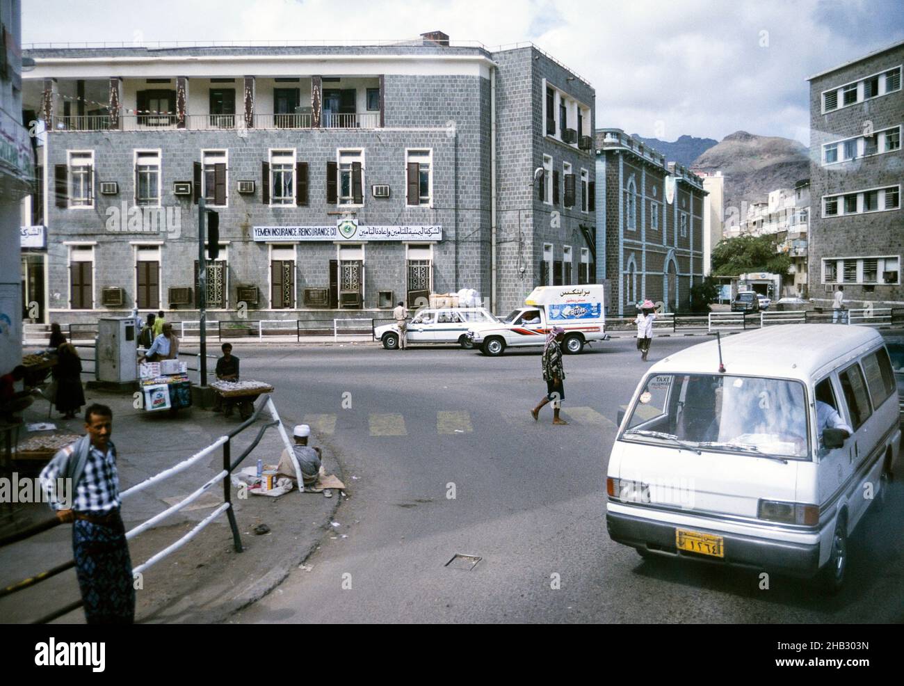 City of Aden, Yemen, 1998 snapshot of street scene through bus window ...