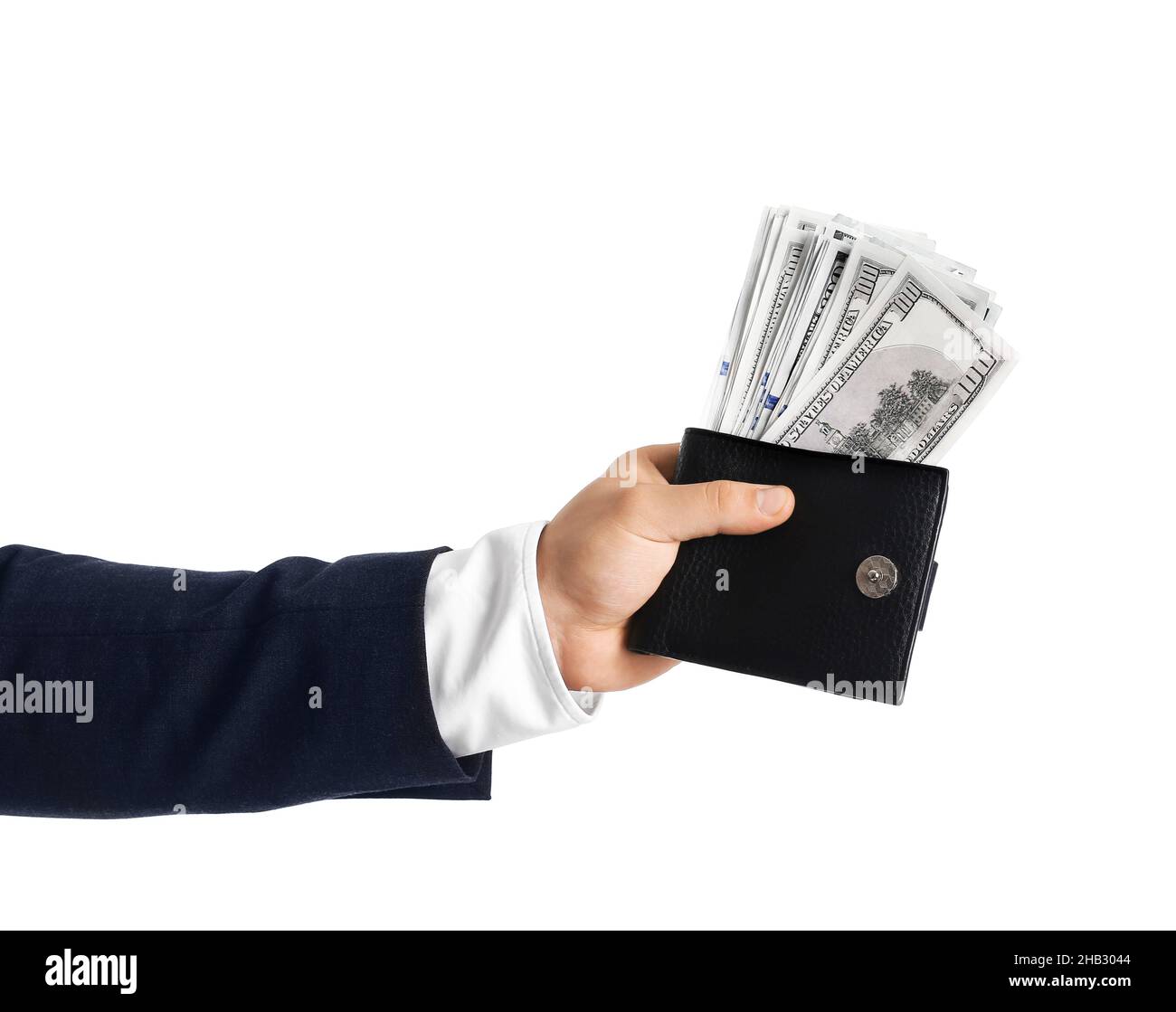 Hand with wallet on white background Stock Photo - Alamy