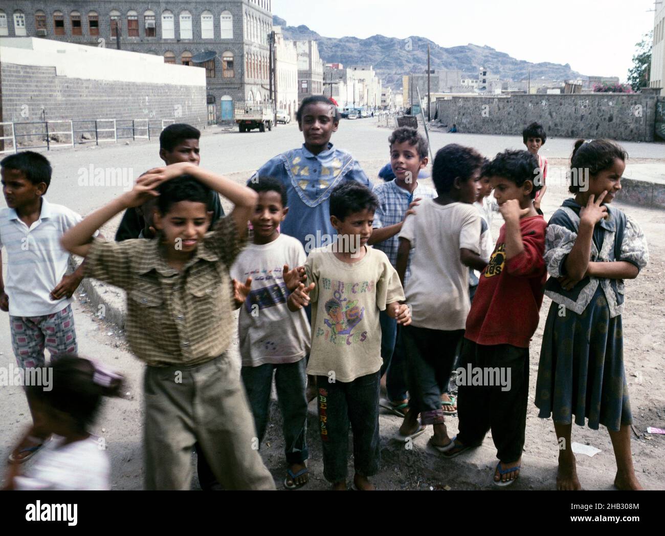 City of Aden, Yemen, 1998 snapshot of children on the street Stock ...