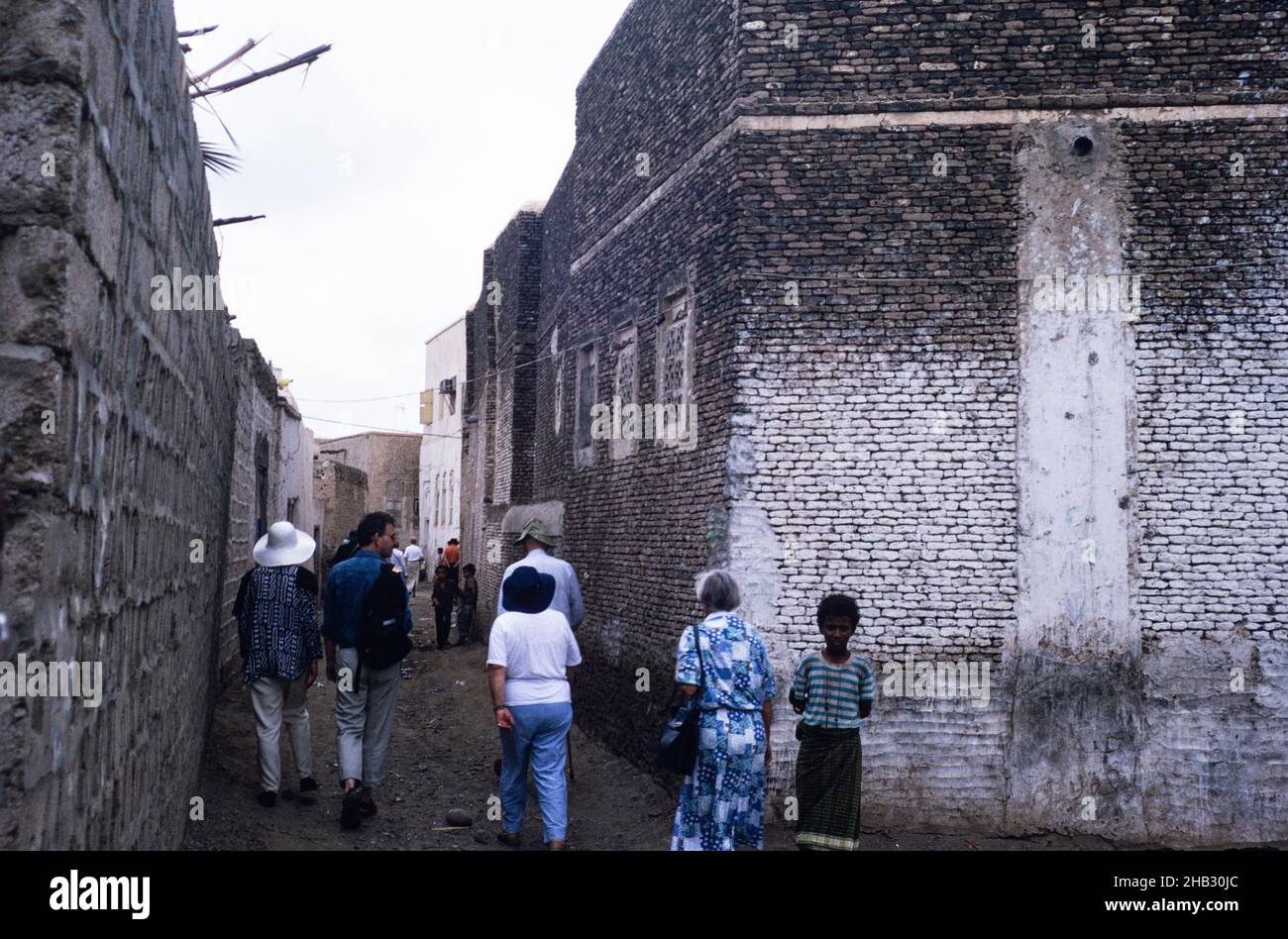 Tourists explore ancient town of Zebid, Zabid, Yemen 1998 UNESCO World ...