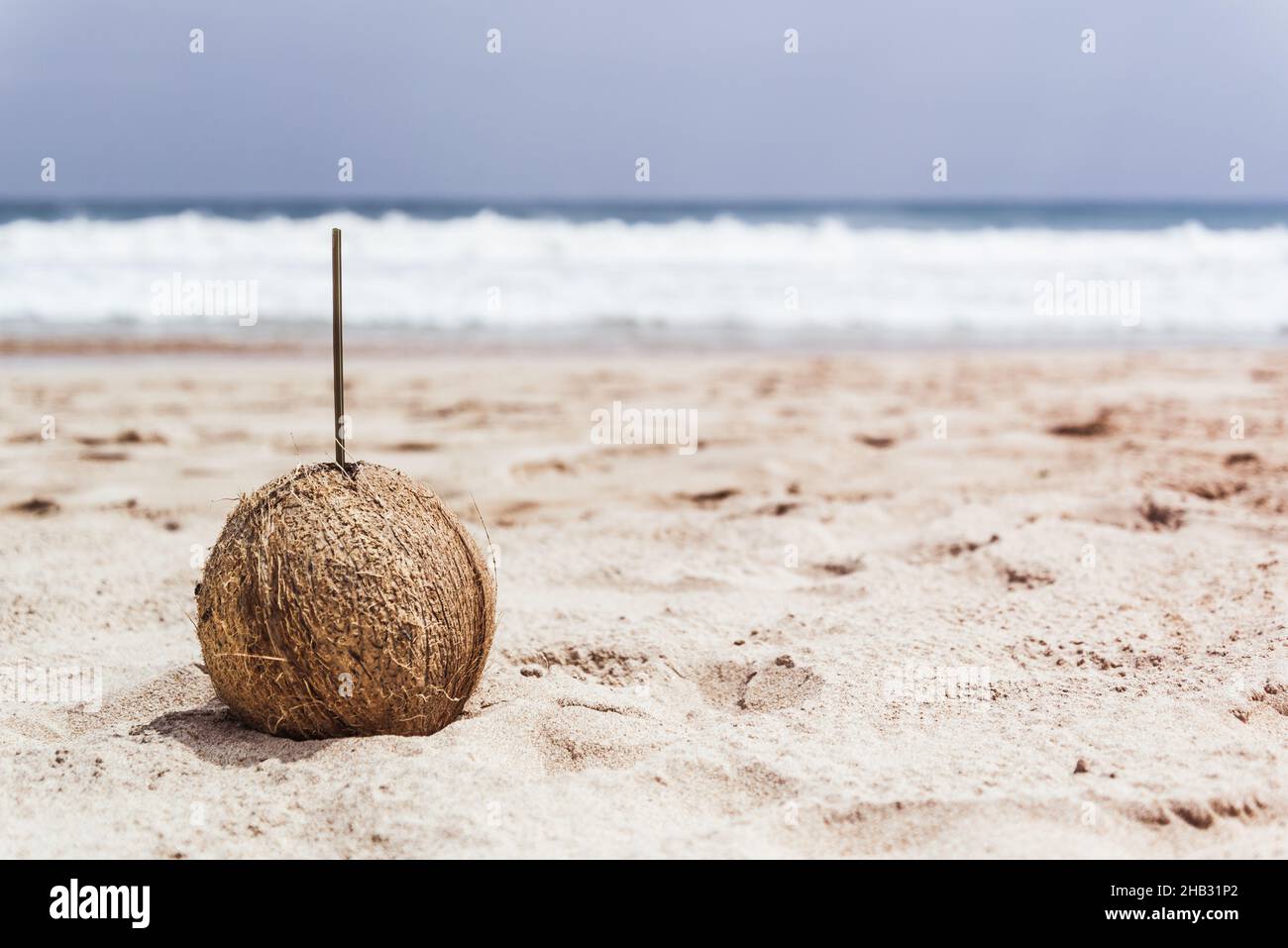 Drinking fresh coconut on a beach vacation Stock Photo - Alamy