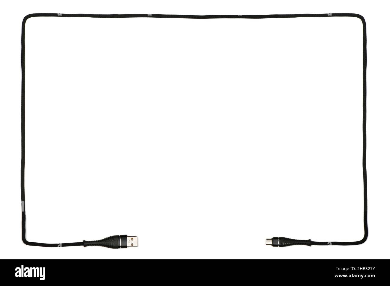 Full length usb cable folded into a frame isolated on white. High ...