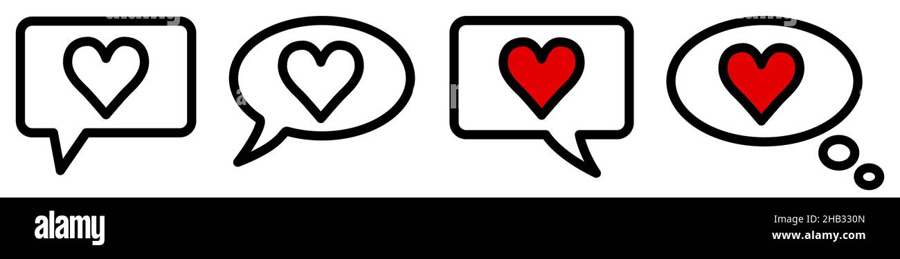Heart icon in speech bubble, different version. Ask, talk or think ...