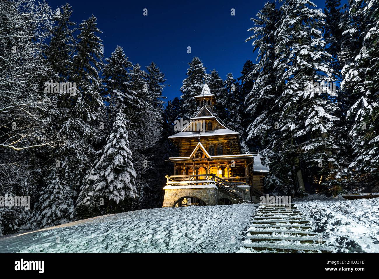 Jaszczurowka Wooden Chapel in Zakopane at Winter Snow Scenery in Poland ...