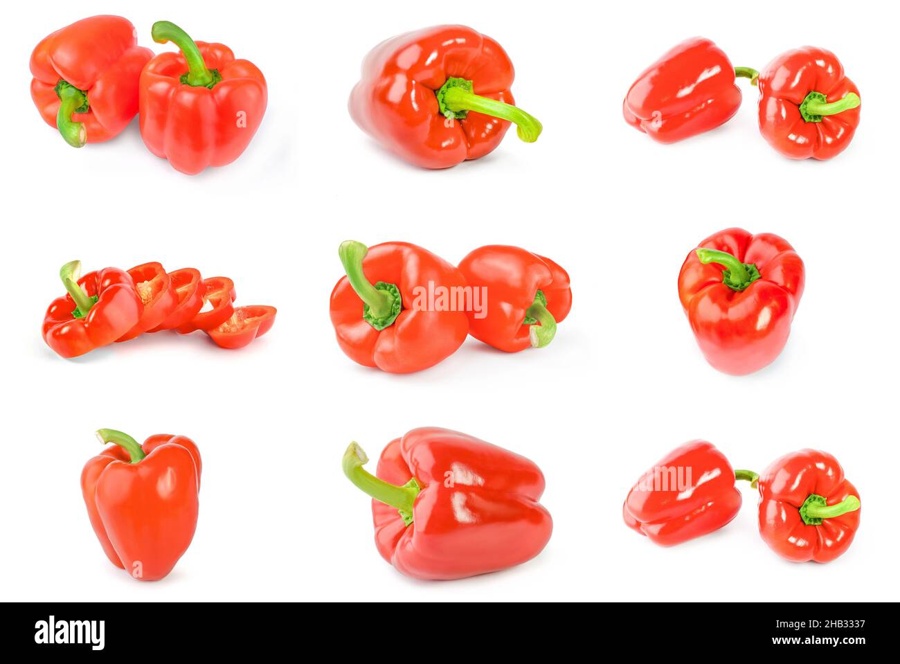 Collage of bulgarian pepper isolated on a white background cutout Stock ...