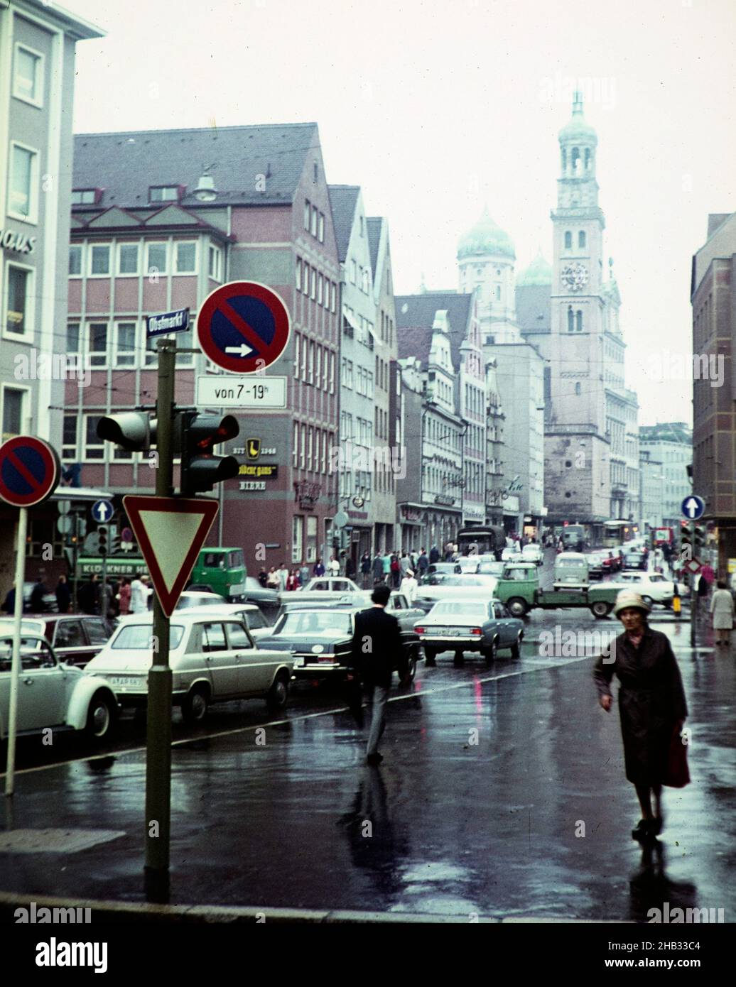 Street scene in city centre Augsburg, Bavaria, Germany 1960s Stock ...