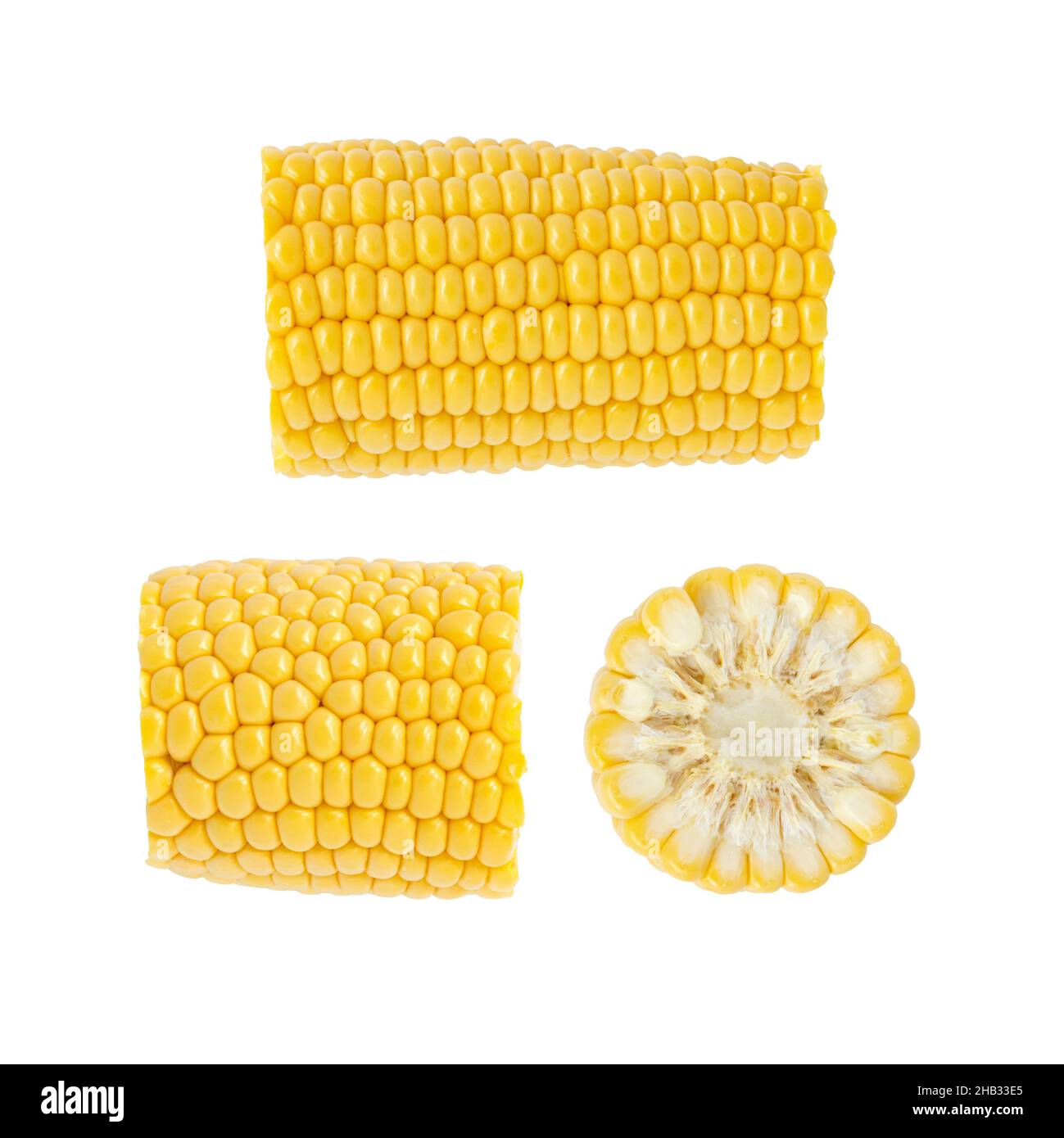 pieces of fresh sweet corn on white background, three pieces of maize ...