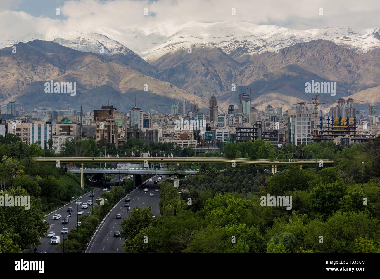 View of Modares highway and Alborz mountain range in Tehran, Iran Stock ...