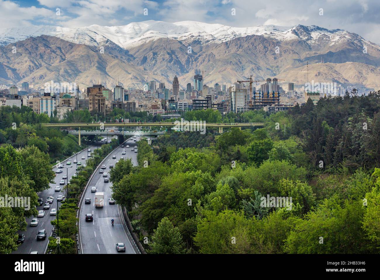 View of Modares highway and Alborz mountain range in Tehran, Iran Stock ...