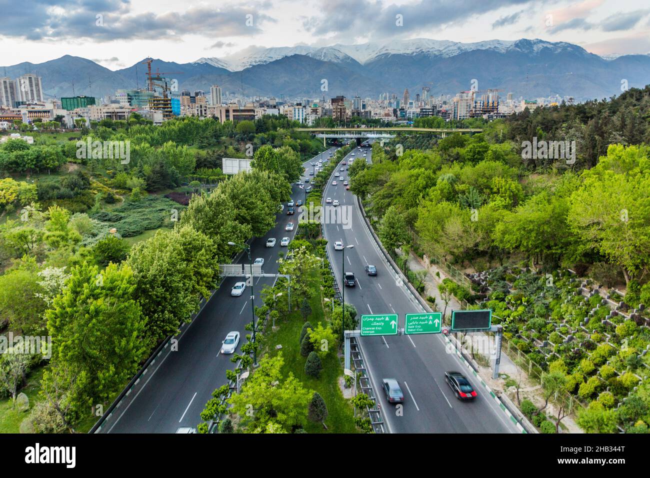 View of Modares highway and Alborz mountain range in Tehran, Iran Stock ...
