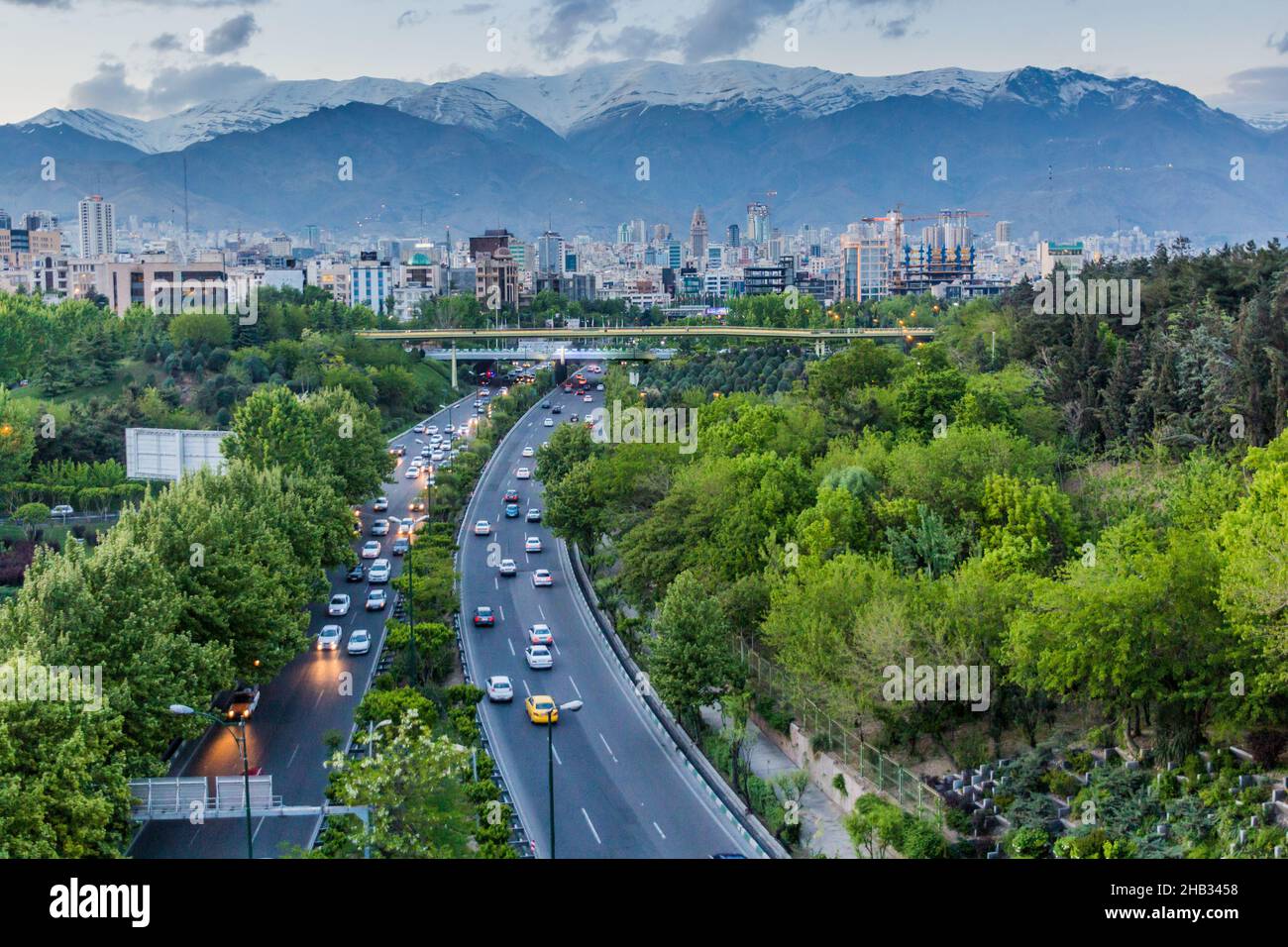 View of Modares highway and Alborz mountain range in Tehran, Iran Stock ...