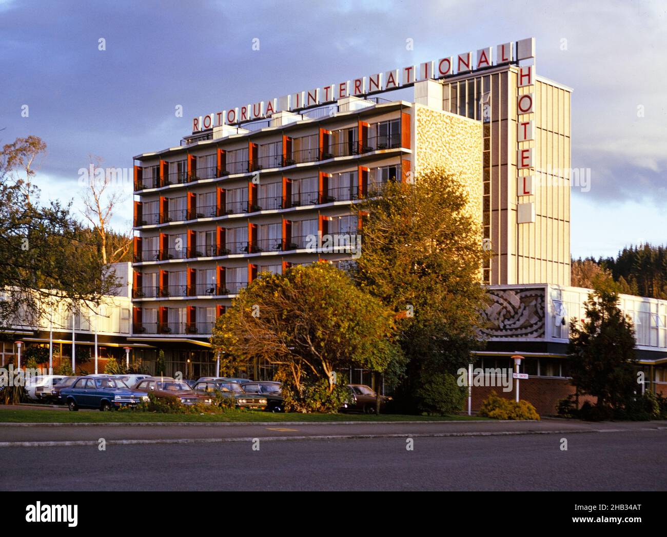 Rotorua International Hotel building, Rotorua, New Zealand 1974 Stock ...