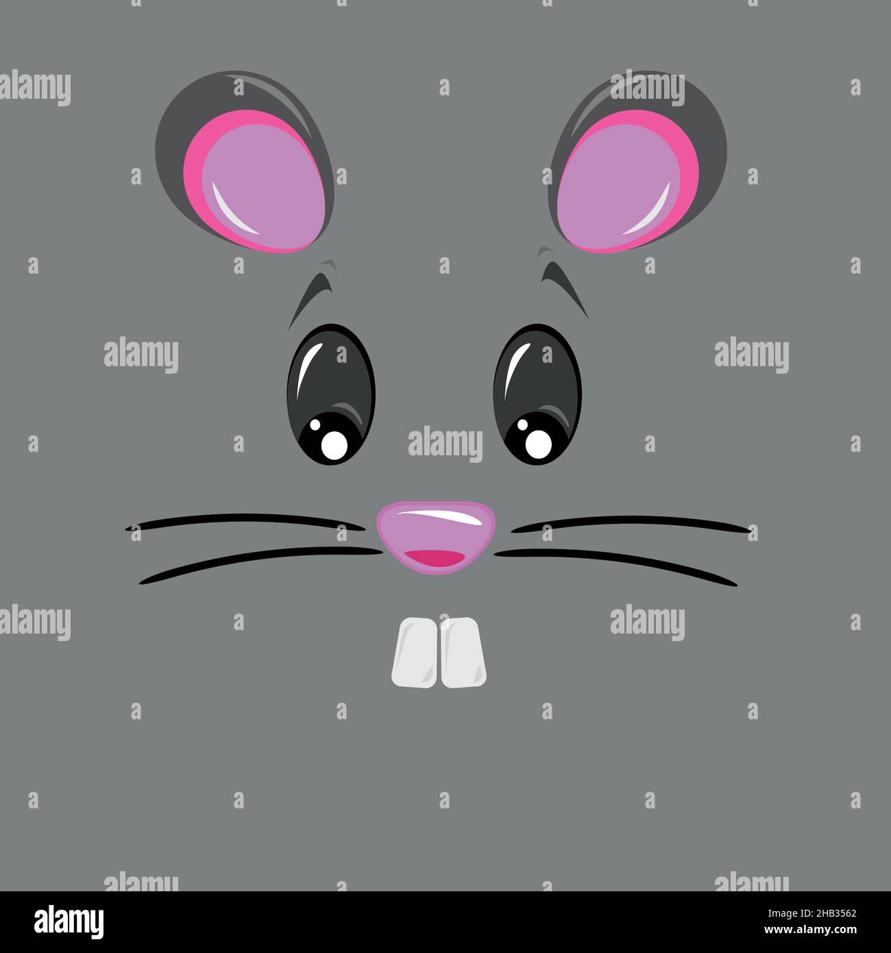 Vector illustration of a little mouse with cute face on gray background ...