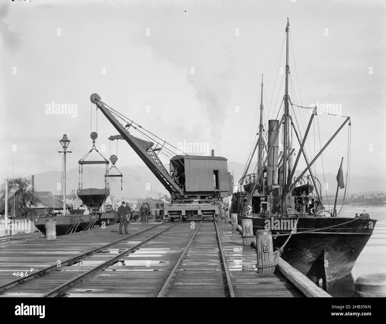 On the wharf, Westport, loading coal, Muir & Moodie studio, photography ...
