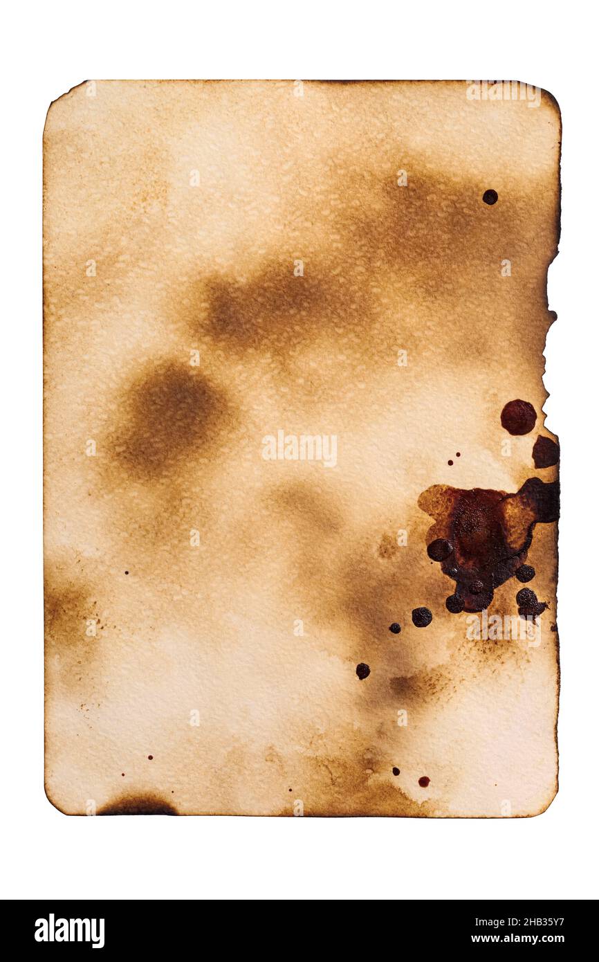 Old stained paper page isolated on the white background Stock Photo - Alamy