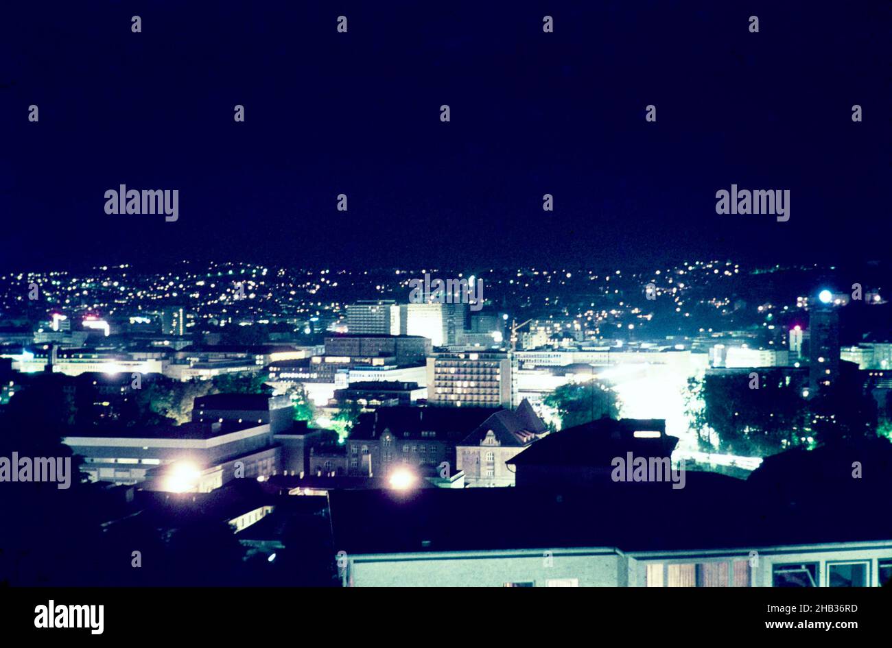 Night view of city centre of Stuttgart, Germany, early 1960s ...