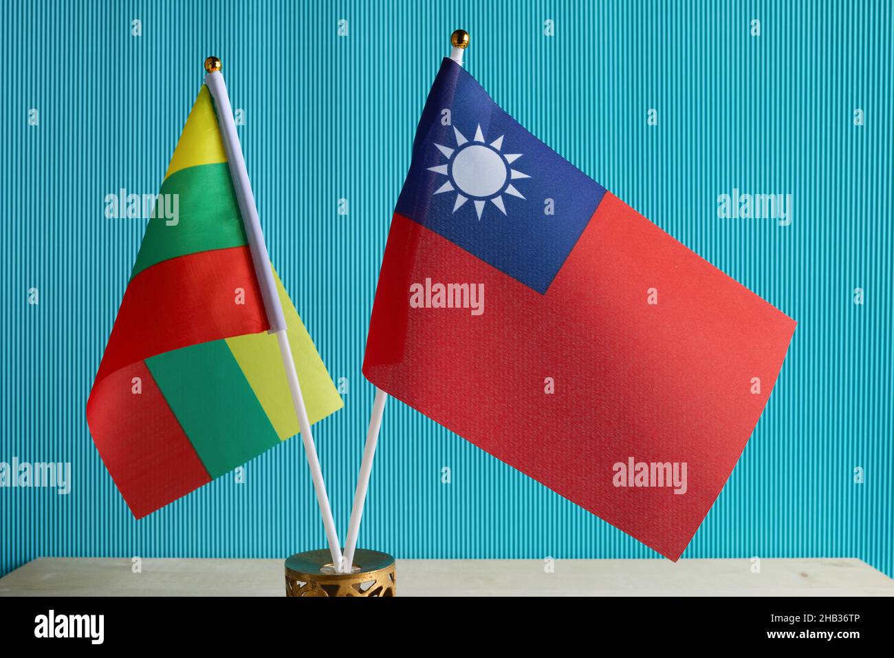 Flag of Taiwan and Lithuania on aqua background Stock Photo - Alamy