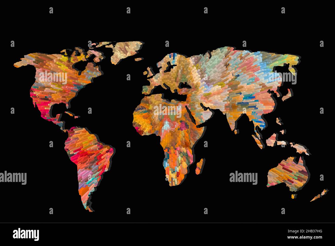 Roughly outlined world map with a colorful background patterns Stock ...