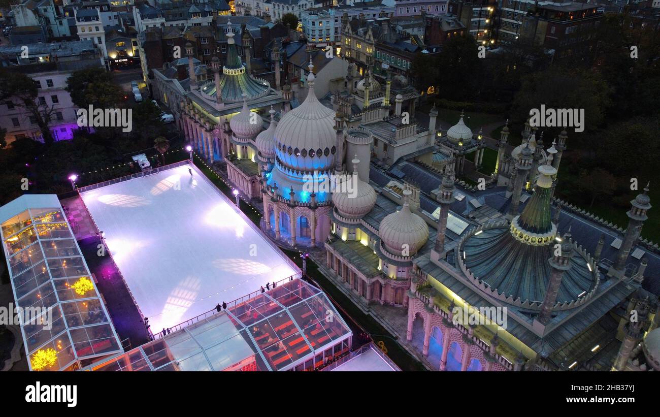 Aerial view Royal Pavillion ice skating rink, Brighton 2021 Stock Photo ...
