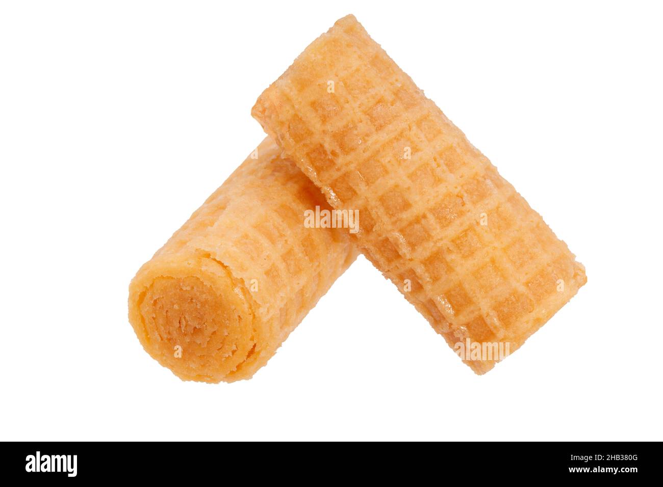 two crispy waffle rolls isolated on white background. High quality ...