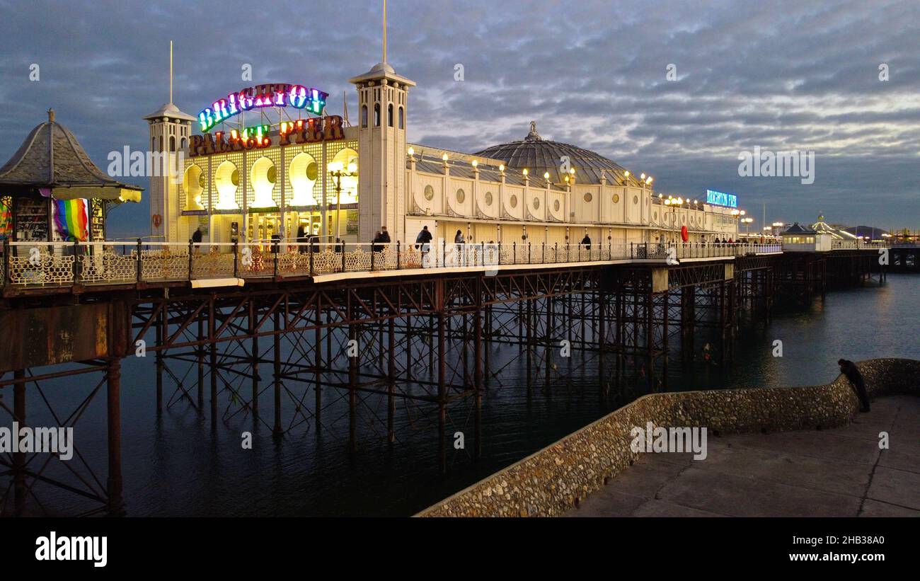 Aerial view of Brighton palace pier at night Stock Photo - Alamy