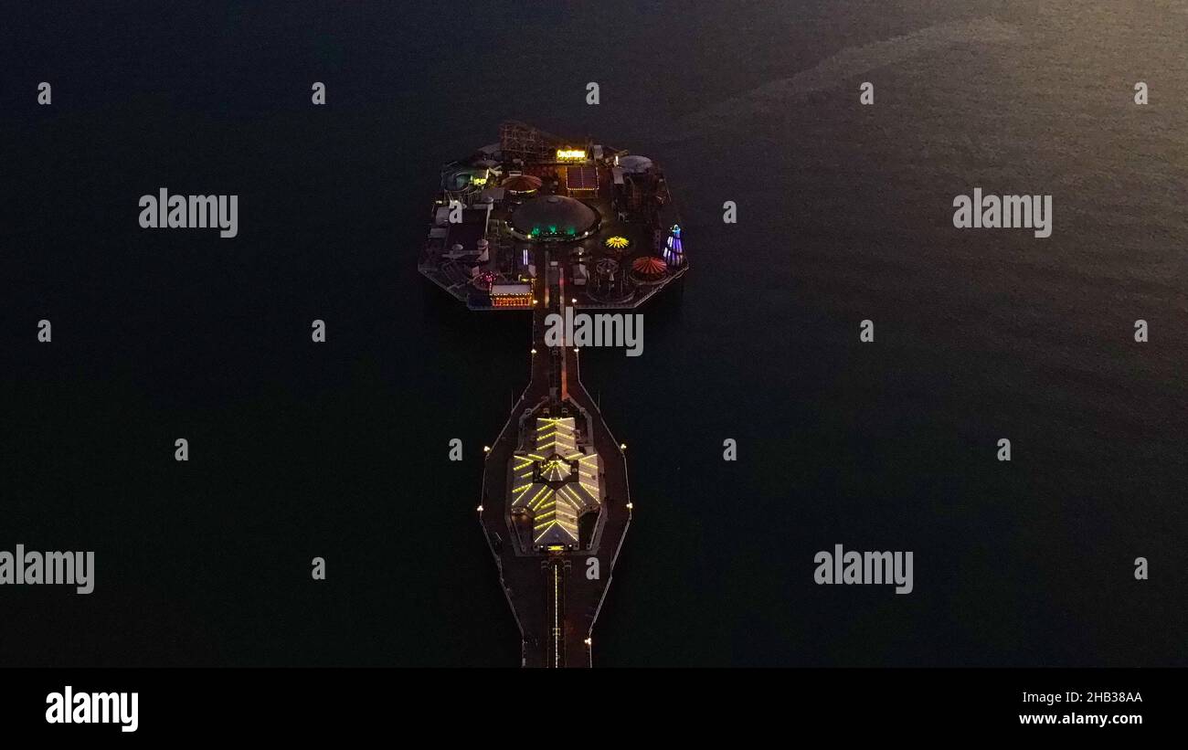 Aerial view of Brighton palace pier at night Stock Photo - Alamy