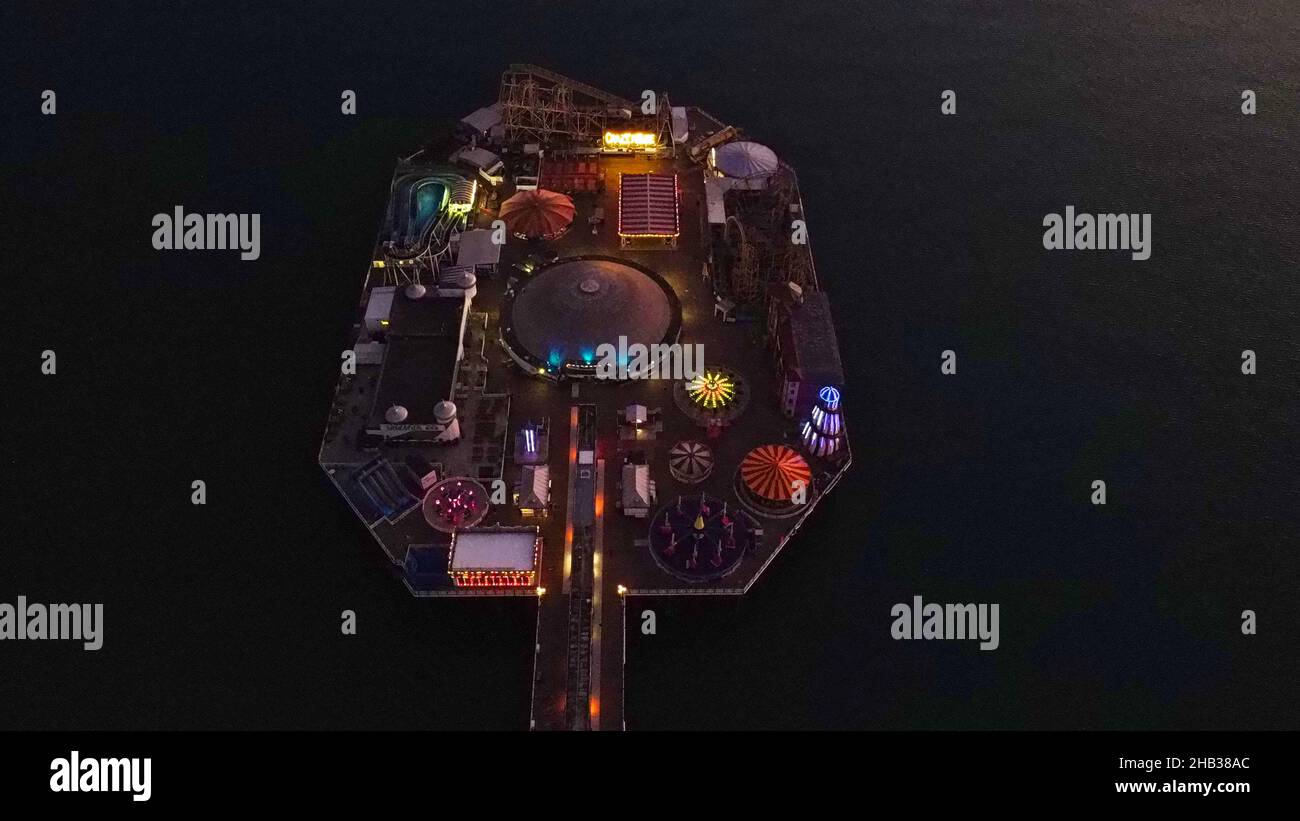 Aerial view of Brighton palace pier at night Stock Photo - Alamy