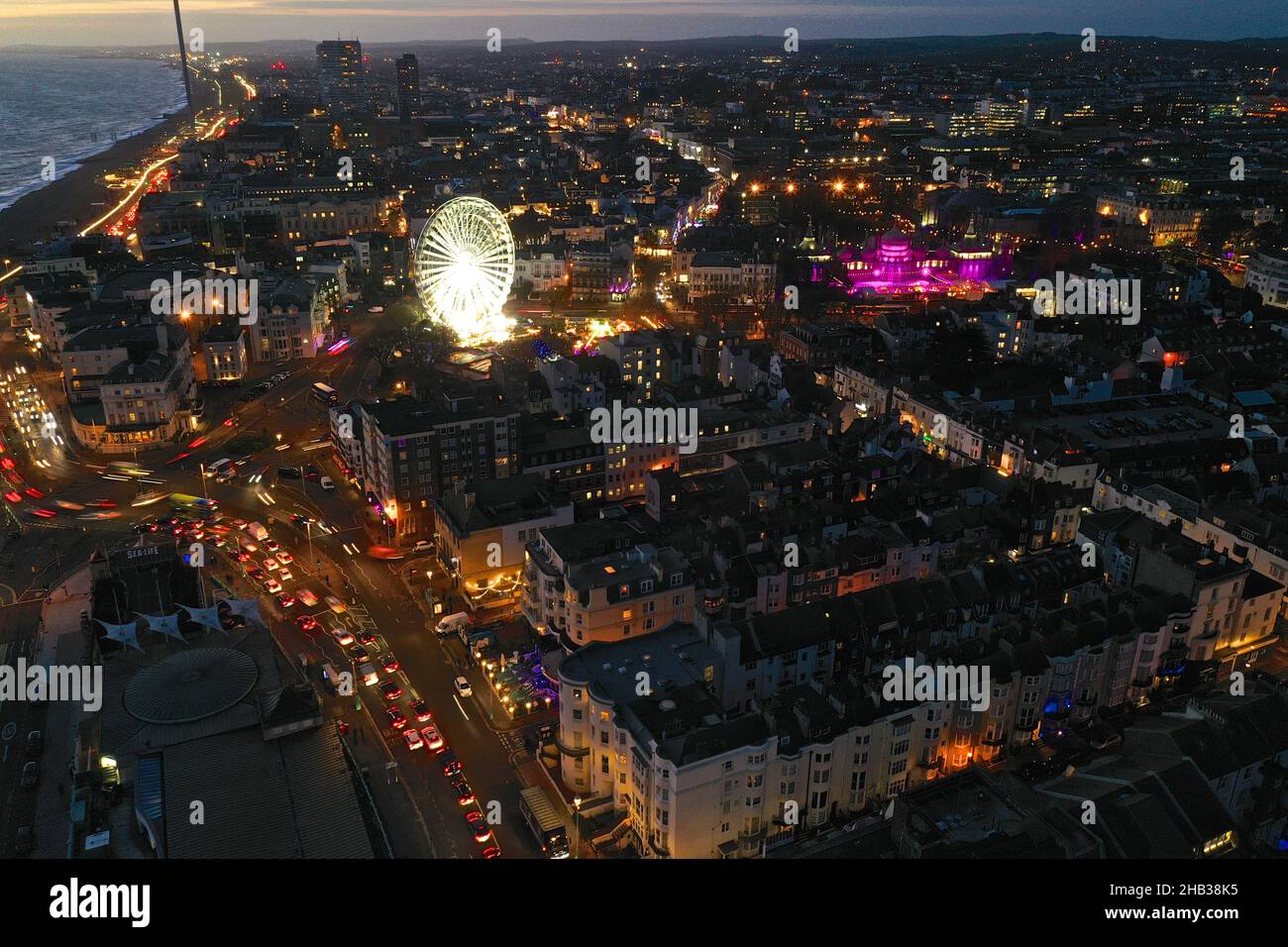 Night time aerial view of Brighton and Hove city Stock Photo - Alamy