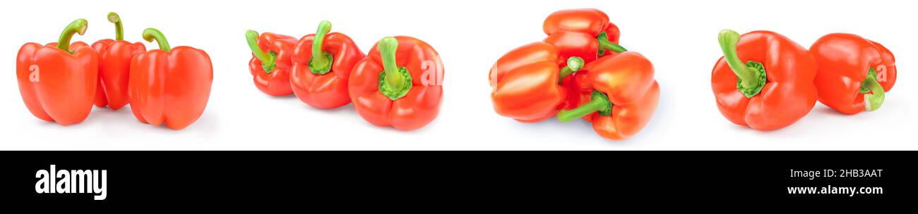 Collage of bulgarian peppers isolated on a white background with ...