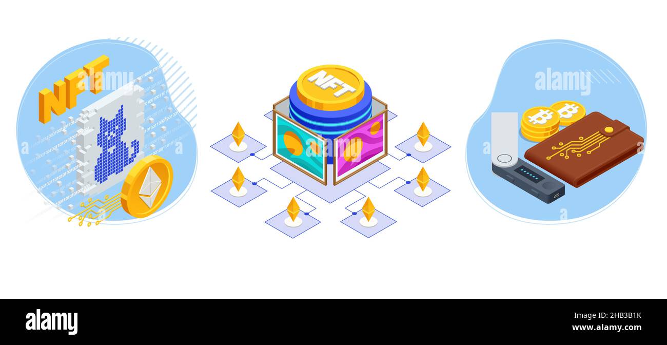 Isometric NFT Non-Fungible Token. Virtual art and galleries using ...