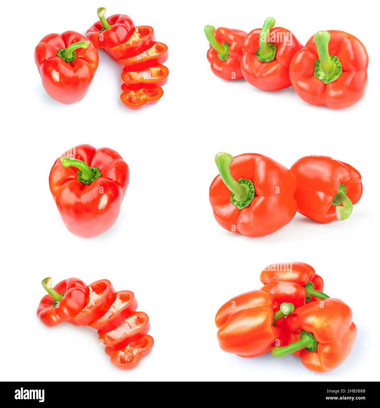 Collage of paprika close-up isolated on white background Stock Photo ...