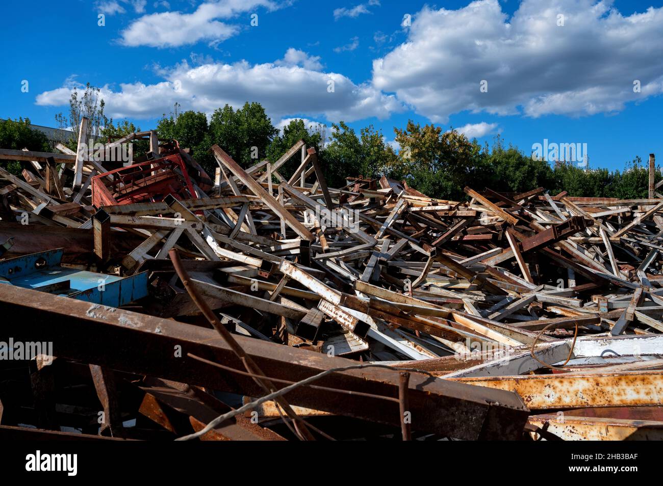 Scrap-metal formed after demolition of an old building ready for sale ...