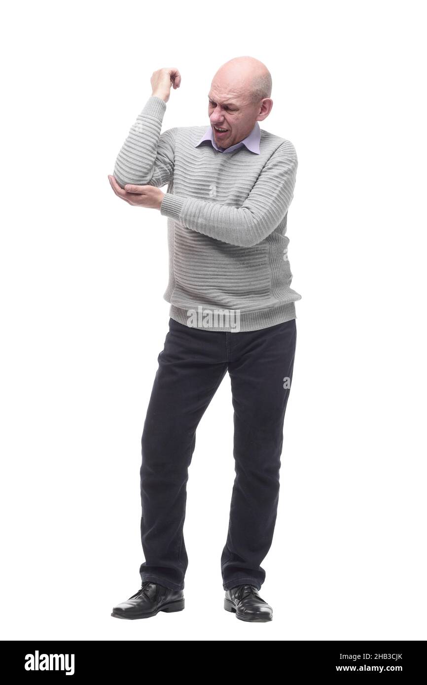 elderly man with joint pain. isolated on a white Stock Photo - Alamy