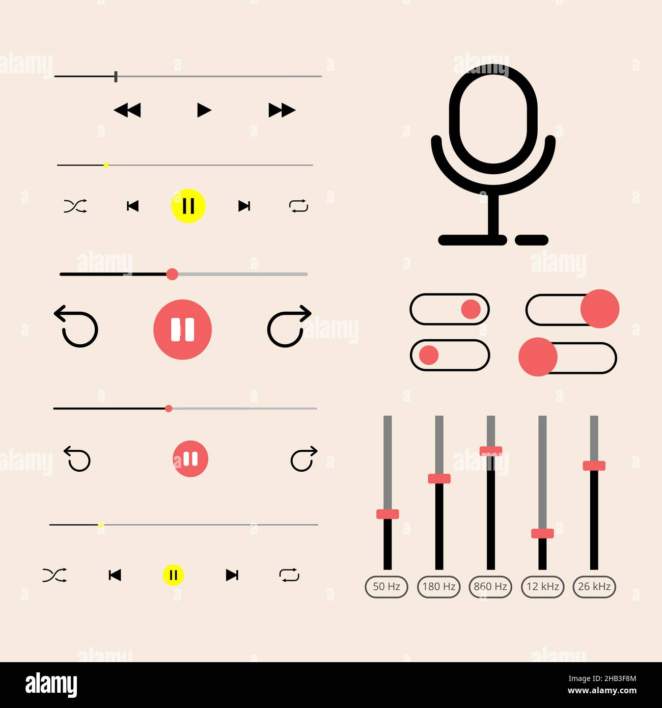 Music podcast player button interface set. Vector control multimedia ...