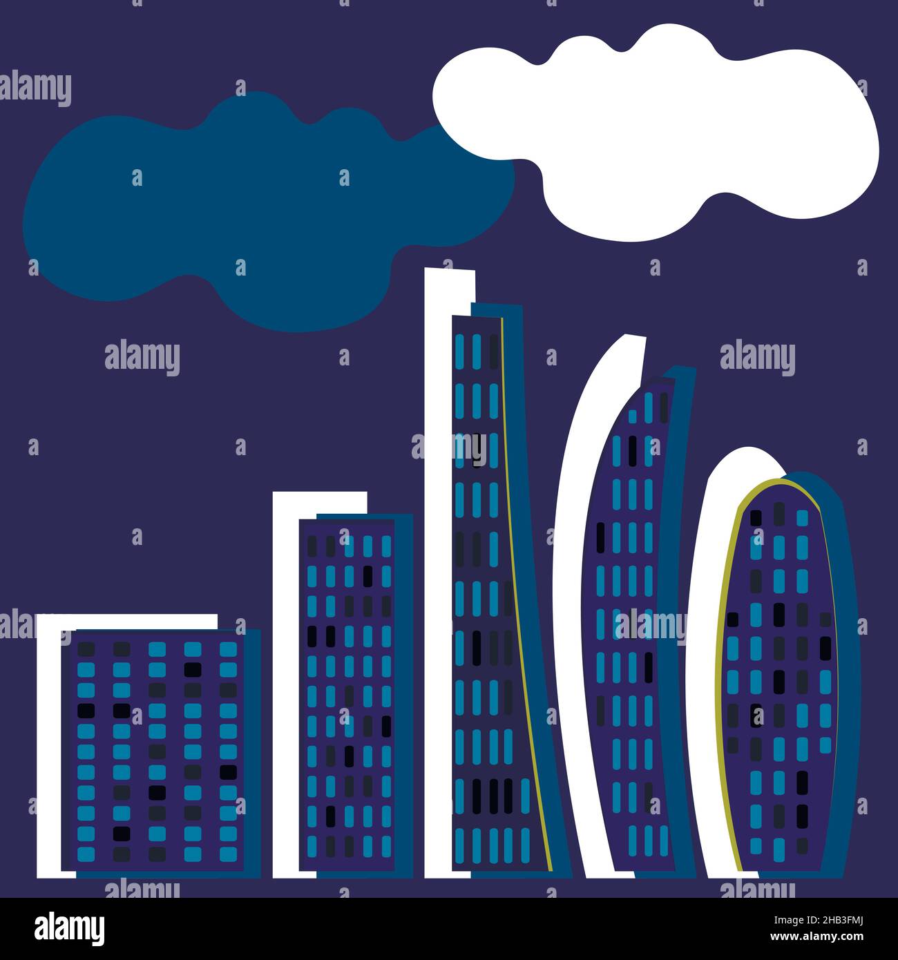 Pattern, endless ribbon on a square background - a stylized night city ...