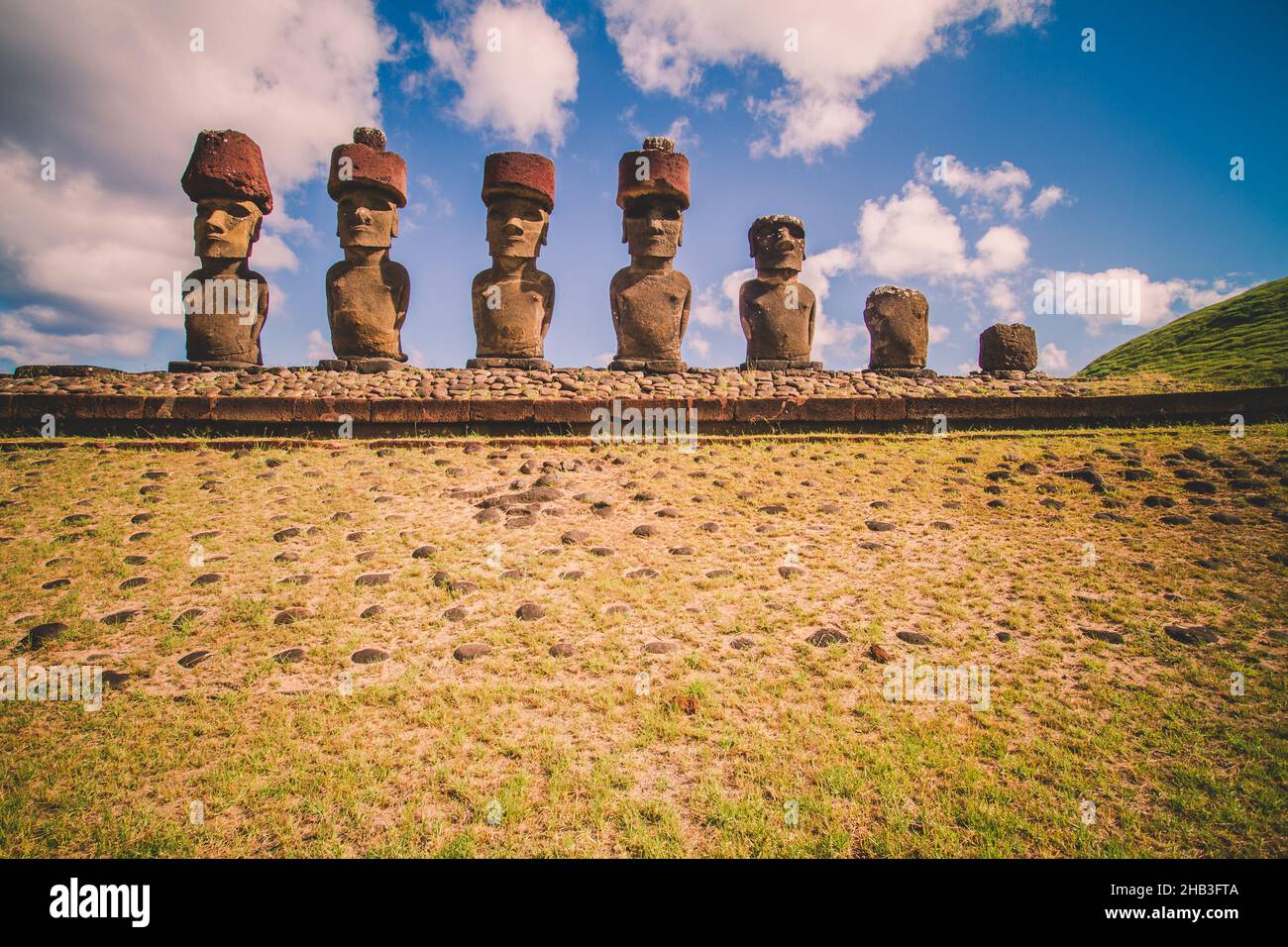Moai stone sculptures on Easter island, Chile Stock Photo - Alamy