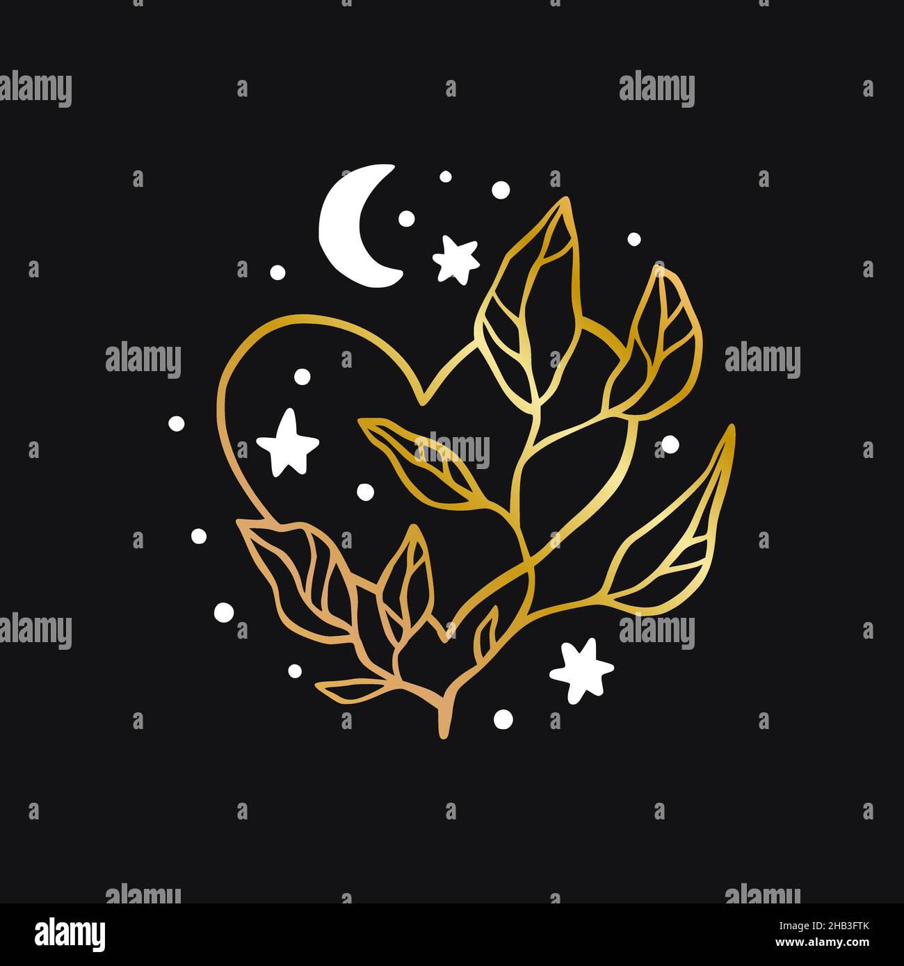 Vector heart boho love celestial icon - star and moon gold logo Stock ...
