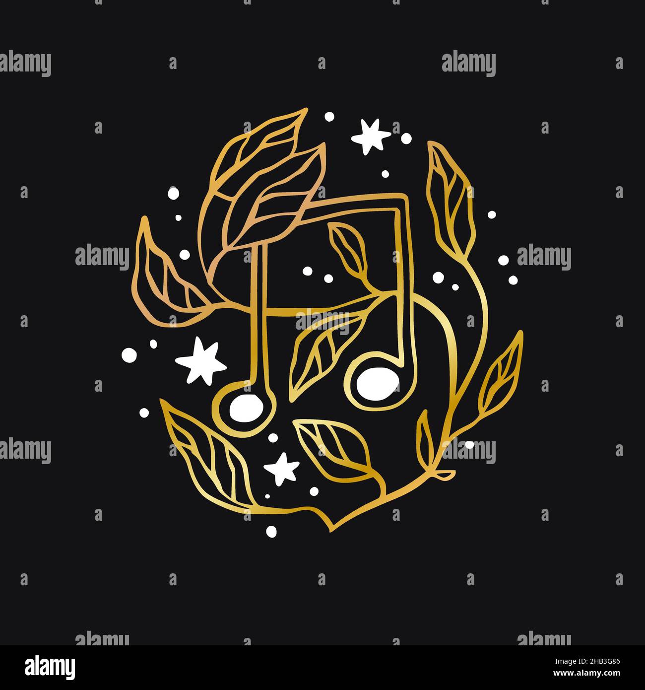 Vector music note boho celestial icon - star and moon gold logo Stock ...