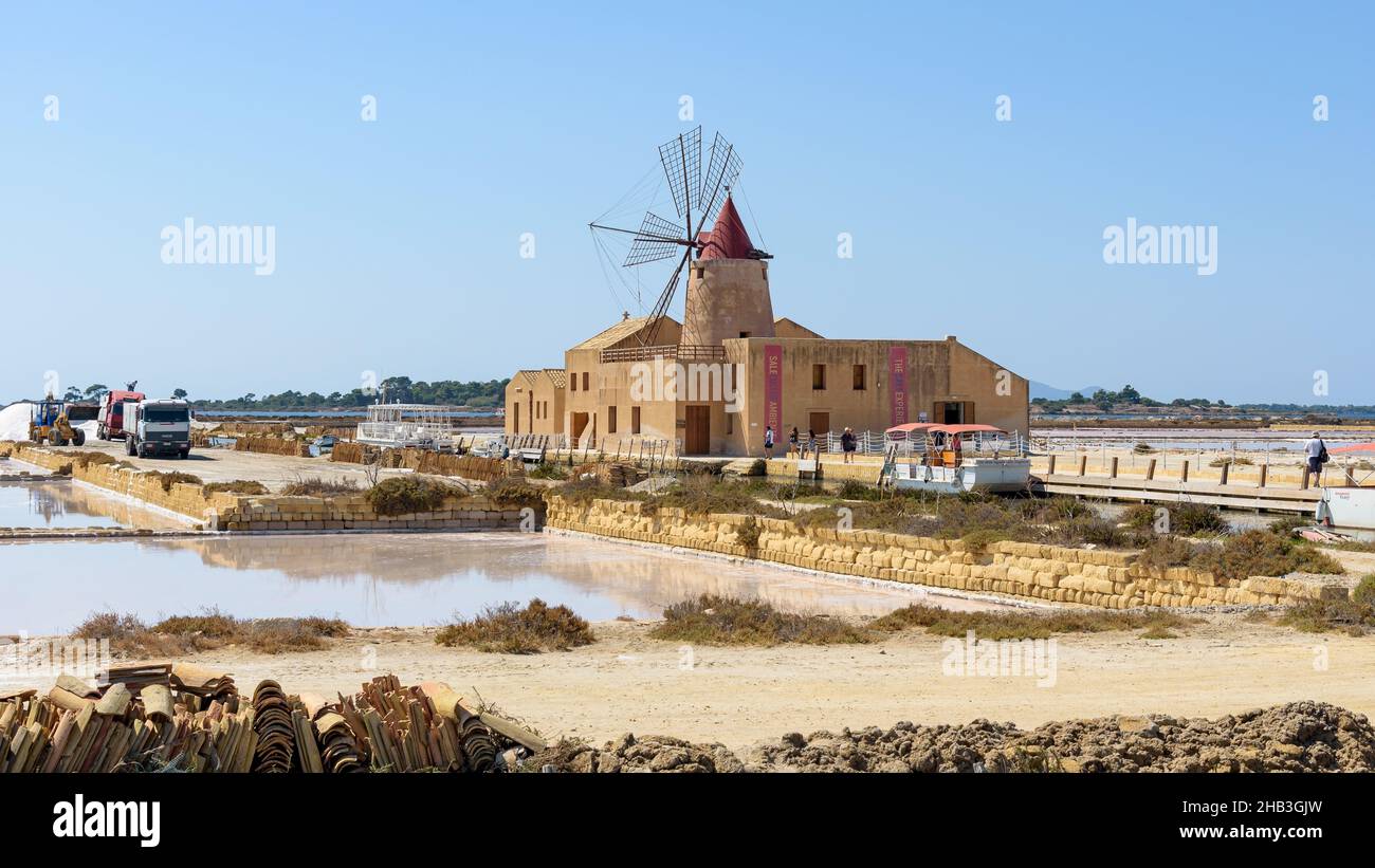 Marsala, Sicily, Italy - August 25, 2017: Tourists visit Saline of the ...