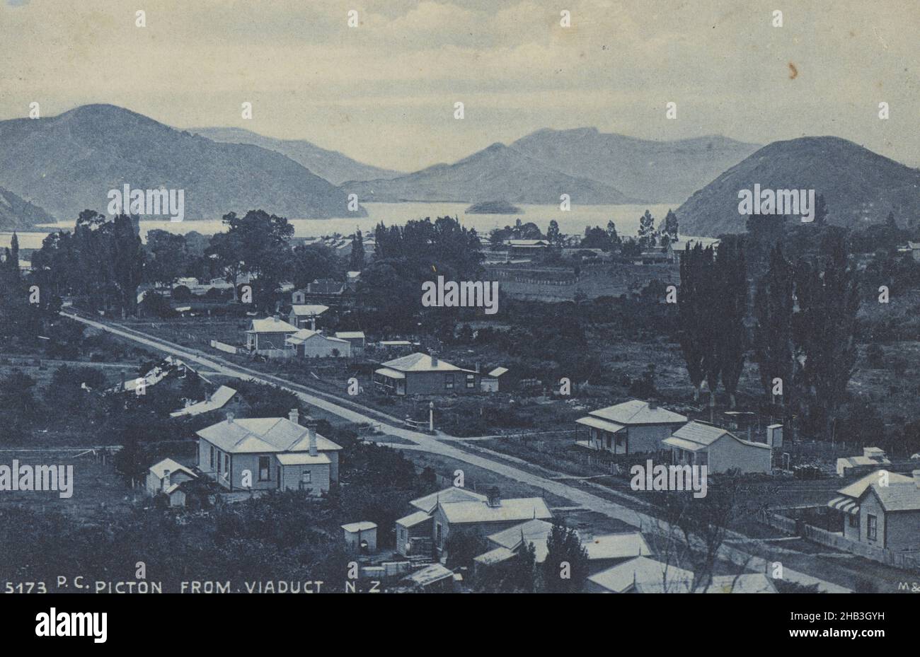 Picton from Viaduct, New Zealand, Muir & Moodie studio, 1909, Picton ...