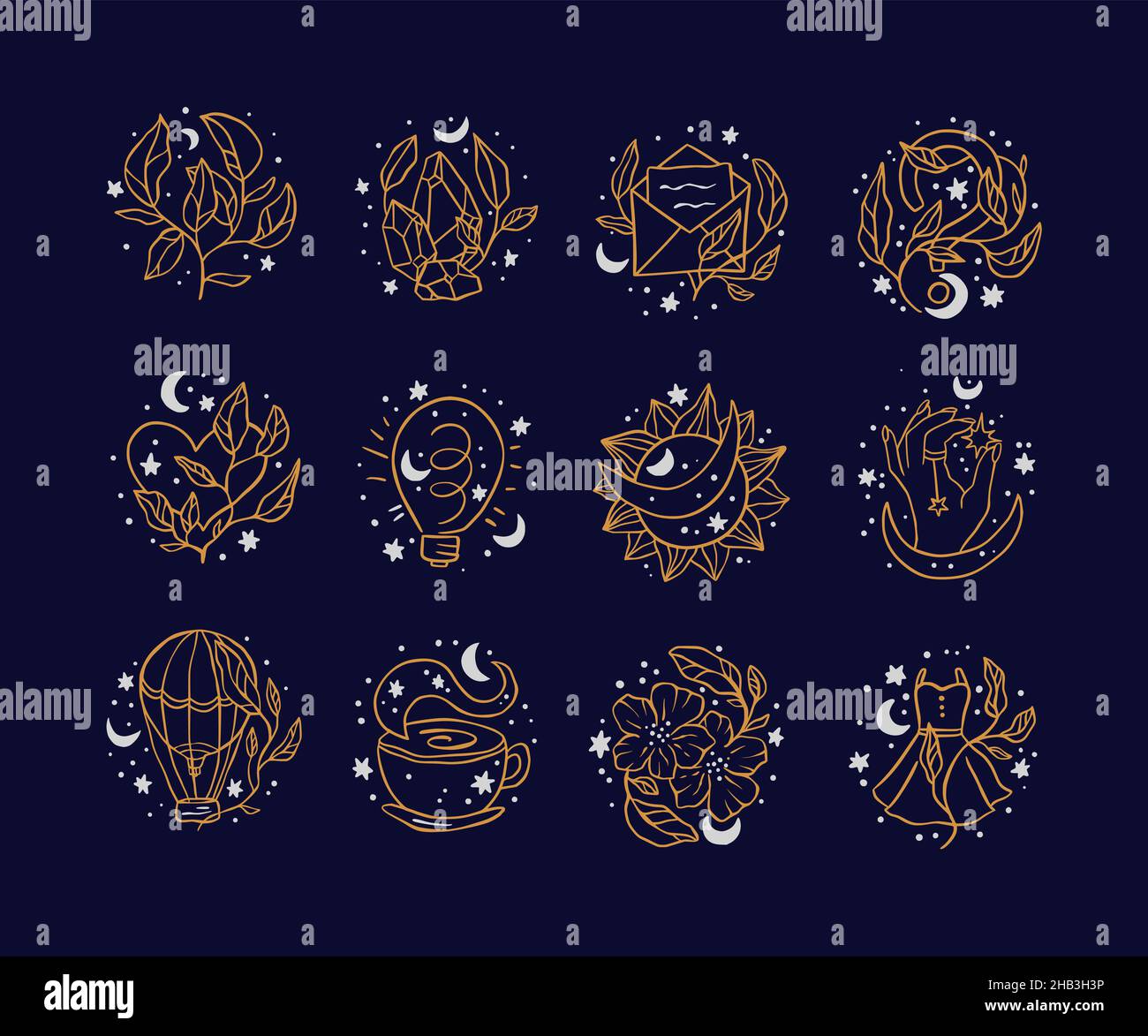 Magic celestial icon set with moon and star Stock Vector Image & Art - Alamy