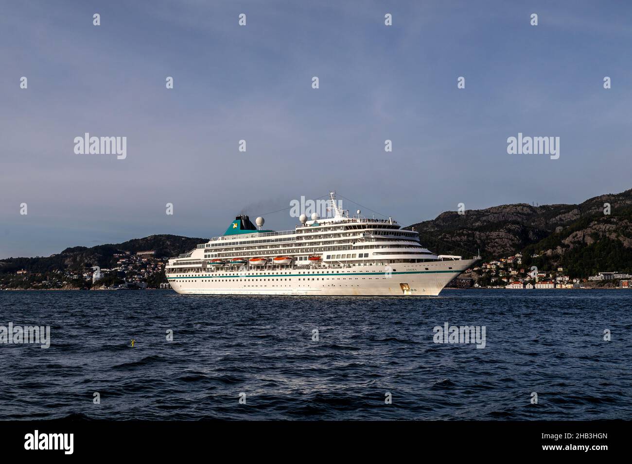Cruise ship Amera at Byfjorden, departing from the port of Bergen ...